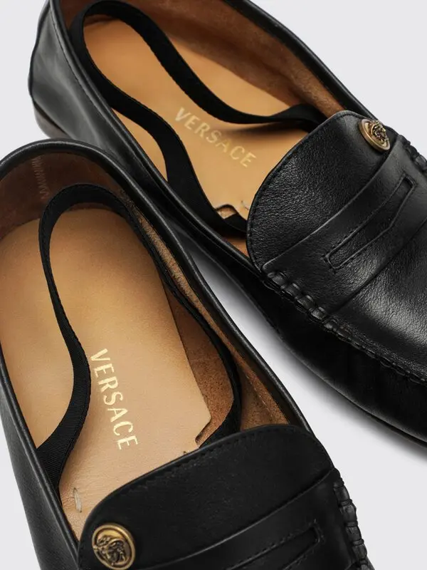 Versace Calf Leather Loafers With Medusa Embellishment - Black