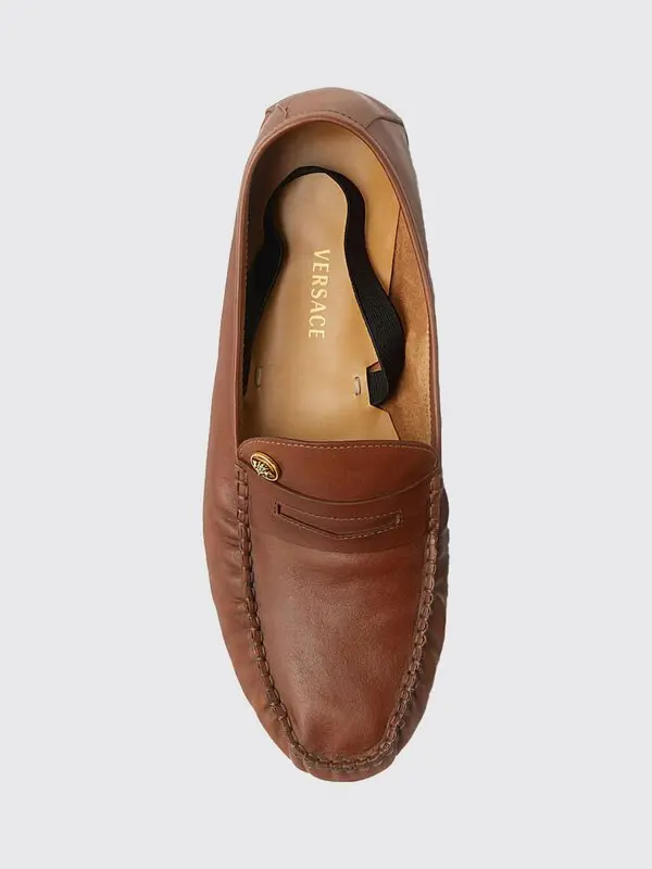 Versace Leather Loafers With Medusa Detail - Brown