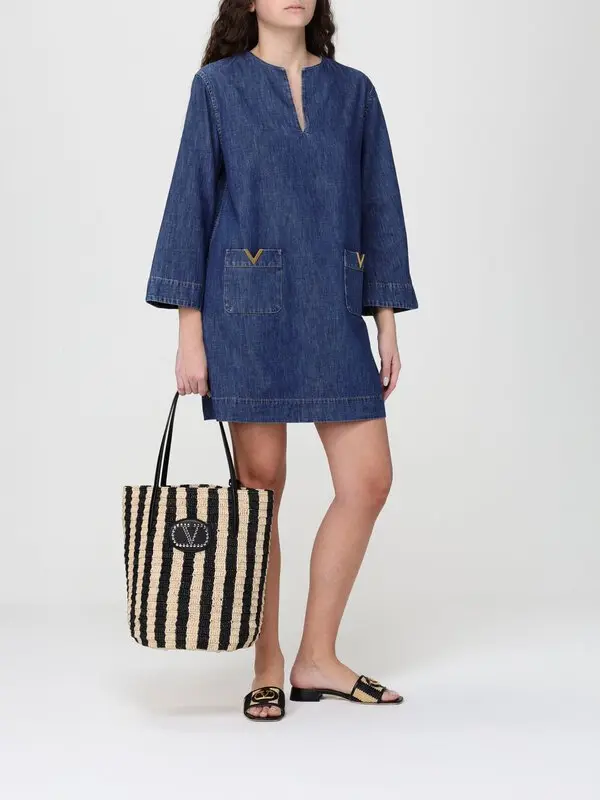 Valentino Garavani Cotton Denim Kaftan Dress