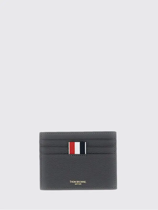 Thom Browne 4-bar Full-grain Leather Card Holder With Six Slots - Grey
