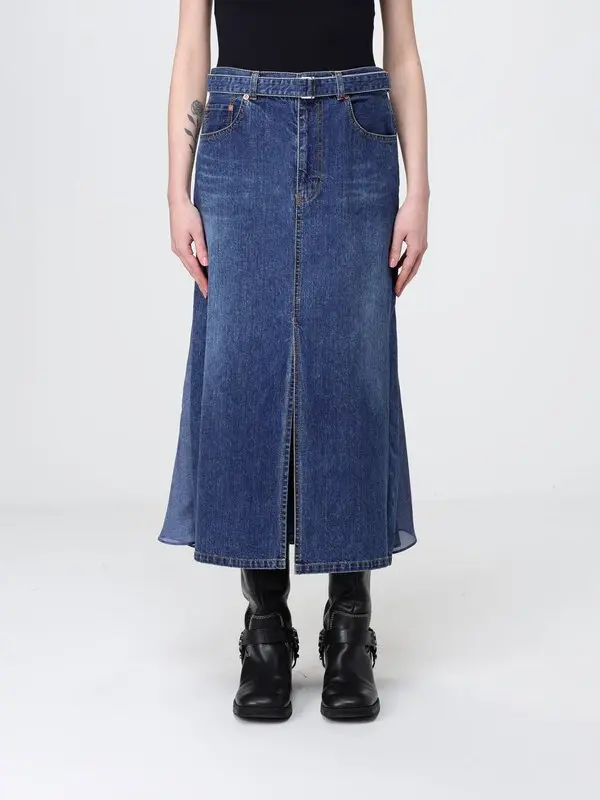 Sacai Cotton Denim Midi Skirt