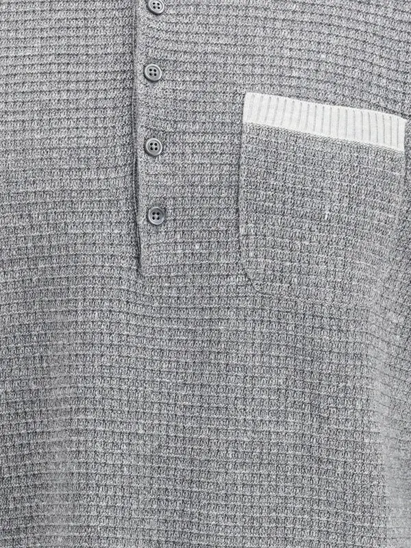 Thom Browne Linen And Cotton Knit Polo Shirt - Grey