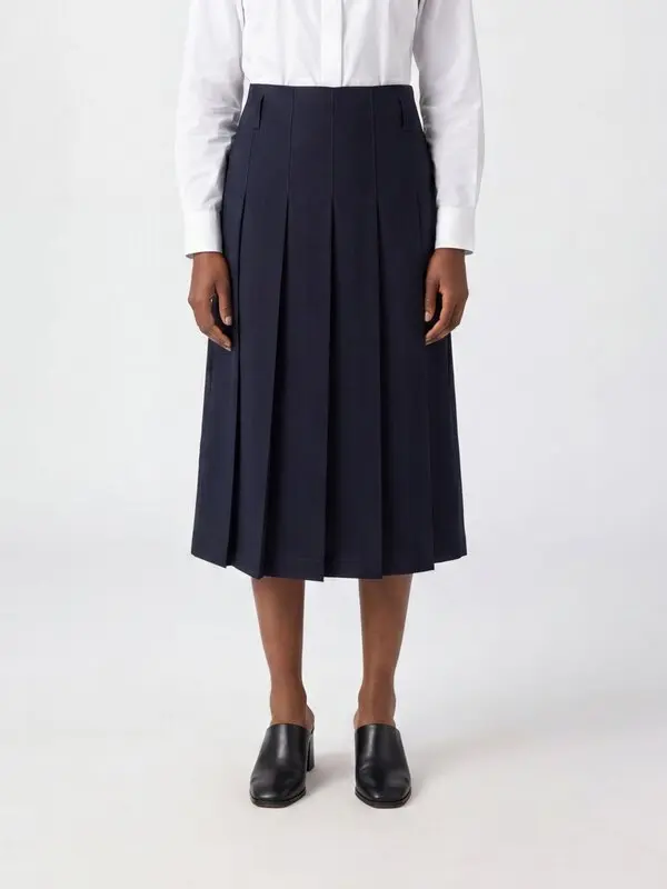 A.p.c. Pleated Cotton Midi Skirt With Belt Loops