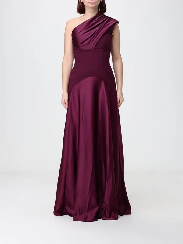 Solace London One-shoulder Draped Satin Evening Gown - Violet