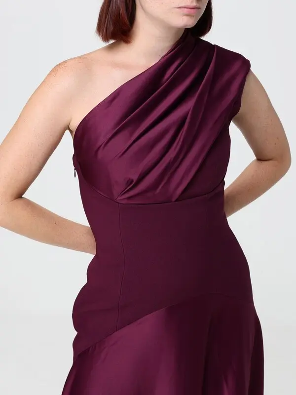 Solace London One-shoulder Draped Satin Evening Gown - Violet