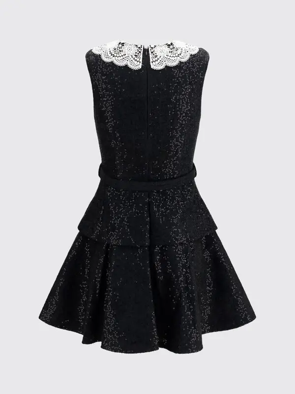 SELF-PORTRAIT A-line Wool Bouclé Mini Dress With Lace And Sequins