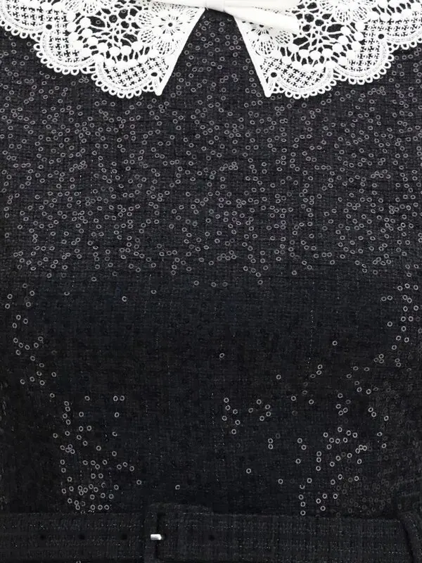 SELF-PORTRAIT A-line Wool Bouclé Mini Dress With Lace And Sequins
