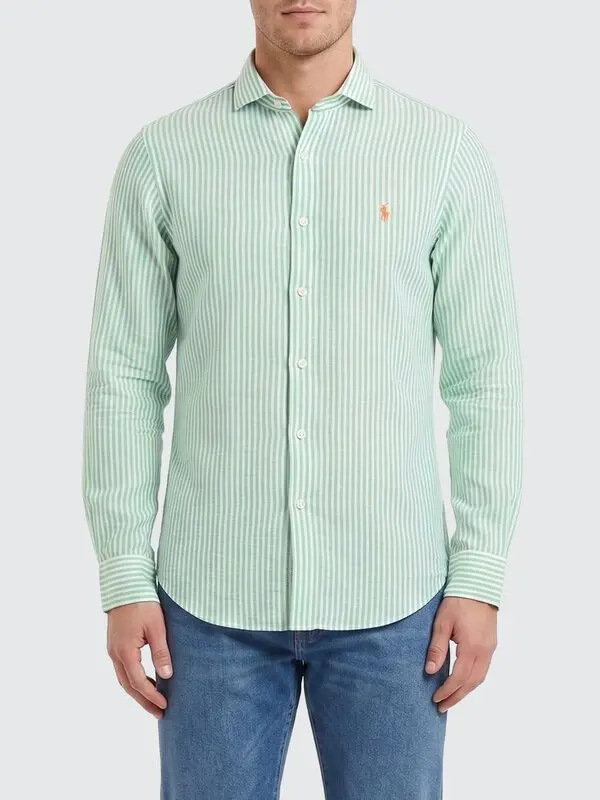 Polo Ralph Lauren Striped Linen Blend Casual Shirt - Green