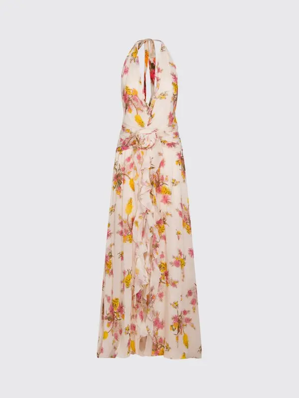 Blumarine Floral Print Georgette Halterneck Maxi Dress - Amber