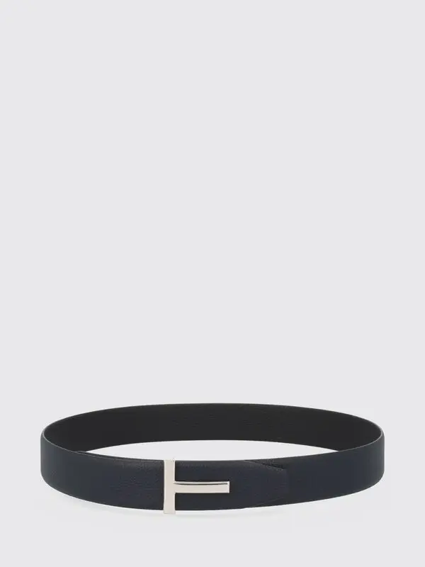 TOM FORD Reversible Monogram Buckle Leather Belt - Blue