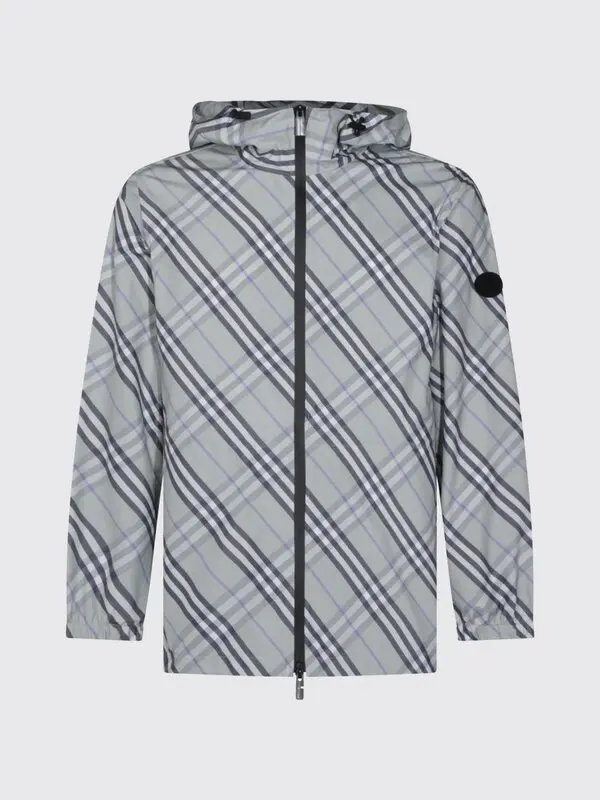 Burberry Hooded Technical Fabric Windbreaker Jacket With Check Pattern