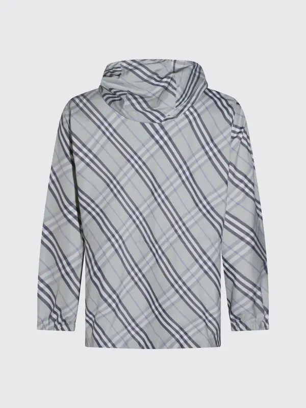 Burberry Hooded Technical Fabric Windbreaker Jacket With Check Pattern