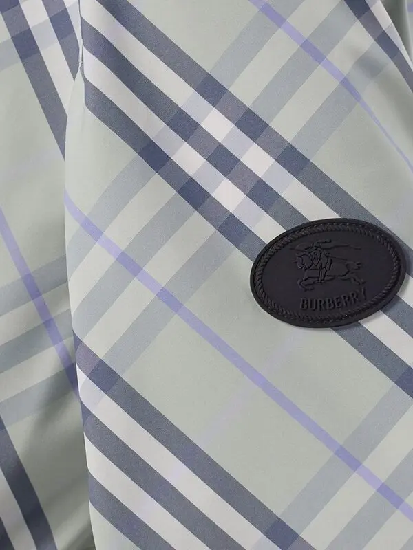 Burberry Hooded Technical Fabric Windbreaker Jacket With Check Pattern