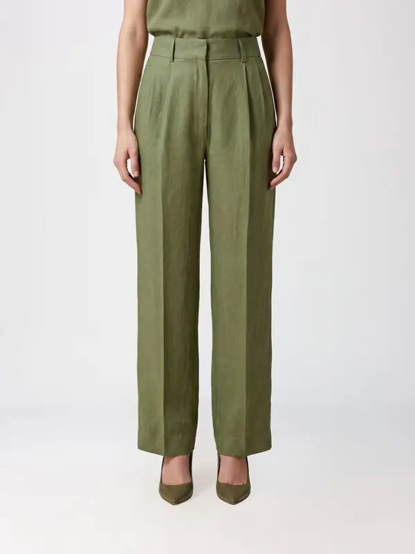 BLAZÉ MILANO Straight Leg Linen Trousers - Green