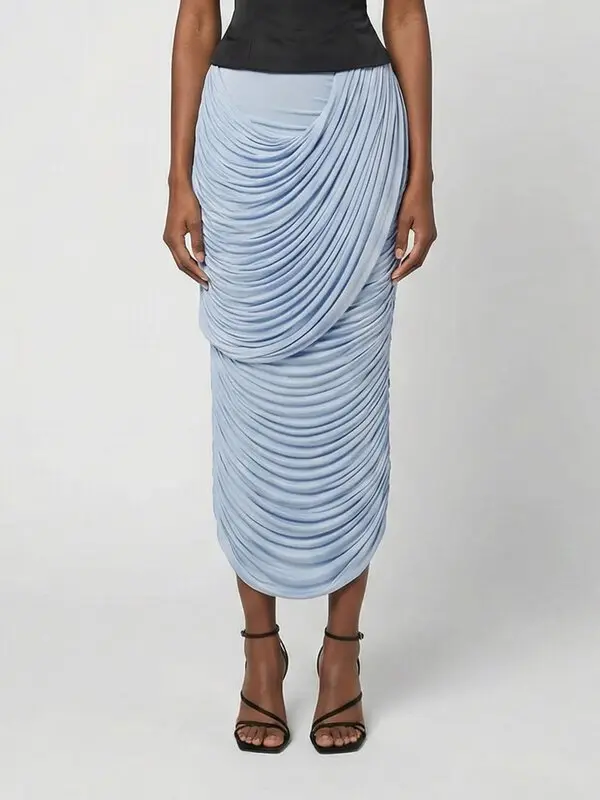 Magda Butrym Draped Cupro Midi Skirt - Gnawed Blue