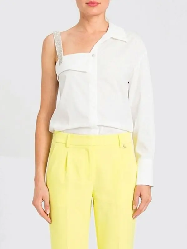 TWINSET One-shoulder Shirt With Rhinestone Embellishments - White