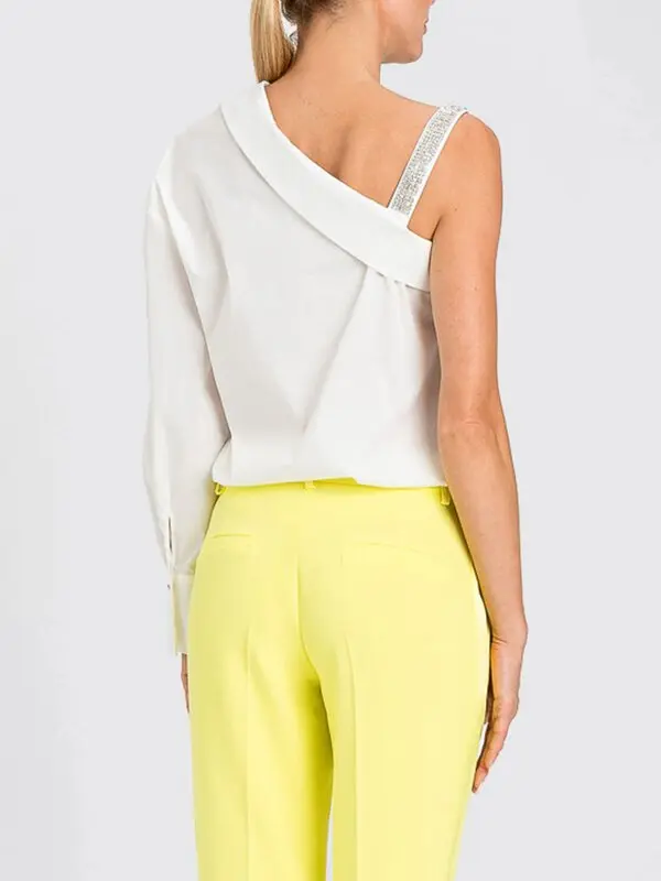 TWINSET One-shoulder Shirt With Rhinestone Embellishments - White