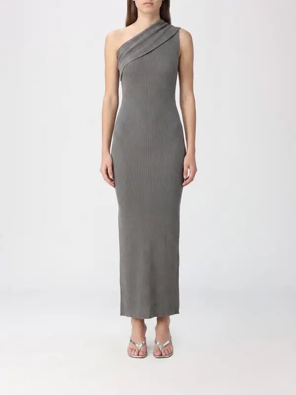 Rick Owens One-shoulder Asymmetric Wool Knit Midi Dress With Slim Fit - Grey
