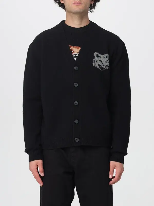 Maison Kitsuné Embroidered Fox Face Cardigan - Black