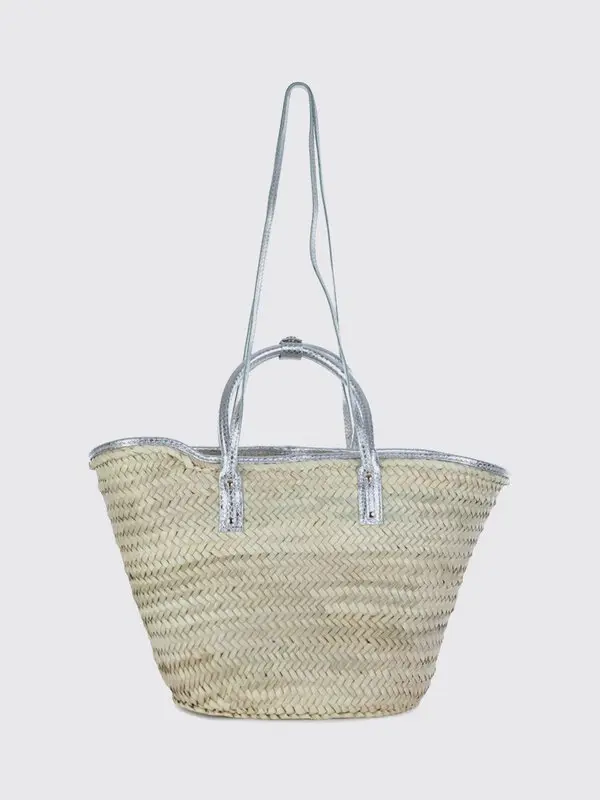 Jacquemus Le Panier Soli Tote Bag In Woven Raffia And Metallic Leather - Silver
