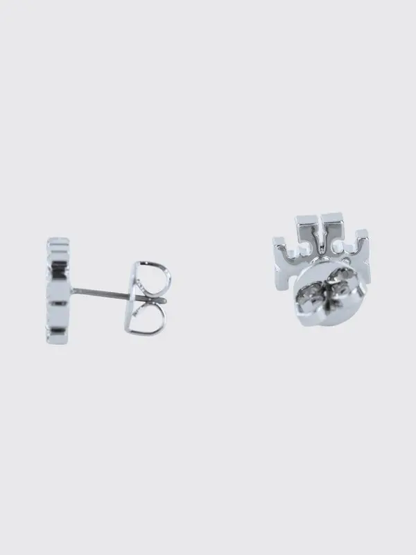 Tory Burch Icon Brass Earrings With Set Rhinestones - Silver