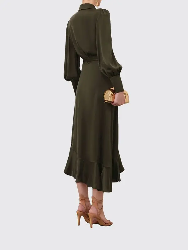 Zimmermann Silk Wrap Midi Dress - Green