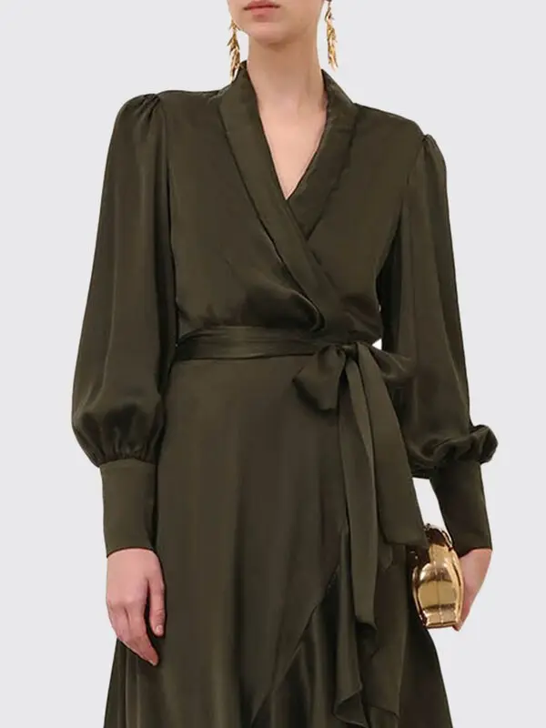 Zimmermann Silk Wrap Midi Dress - Green