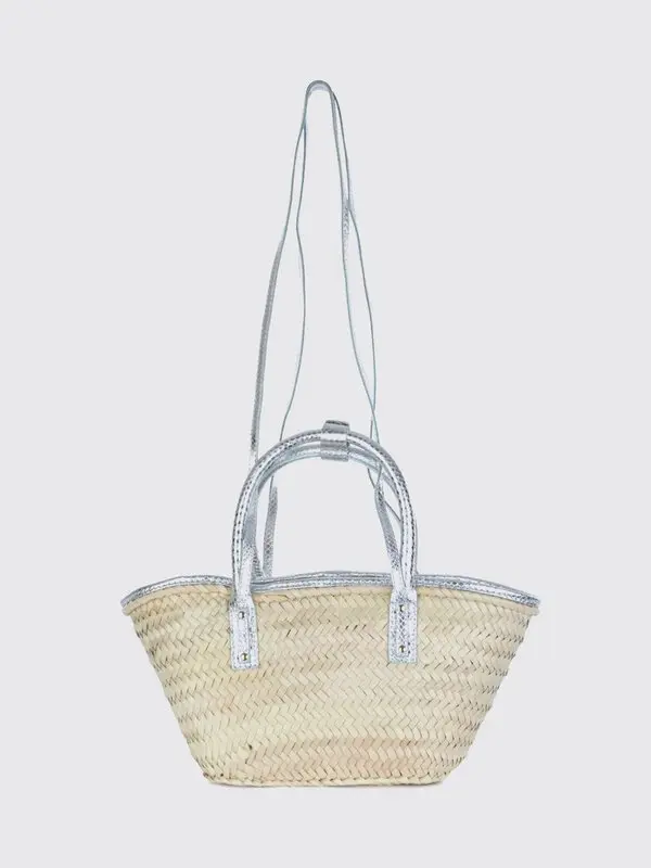 Jacquemus Le Petit Panier Soli Handbag In Raffia And Laminated Leather - Silver
