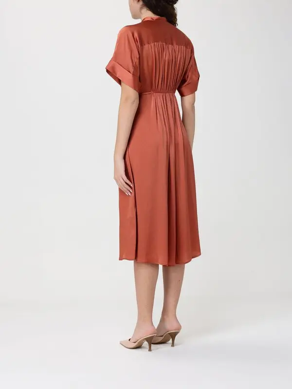 SEMICOUTURE Midi Shirt Dress With Mandarin Collar And Belted Waist