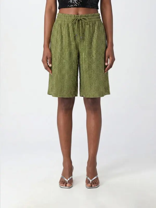 VENUJA High-waisted Knee-length Shorts With Rhinestone Embroidery - Green
