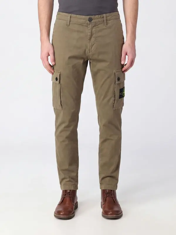 Stone Island Stretch Organic Cotton Cargo Trousers With Compass Logo - Green