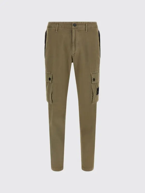 Stone Island Stretch Organic Cotton Cargo Trousers With Compass Logo - Green