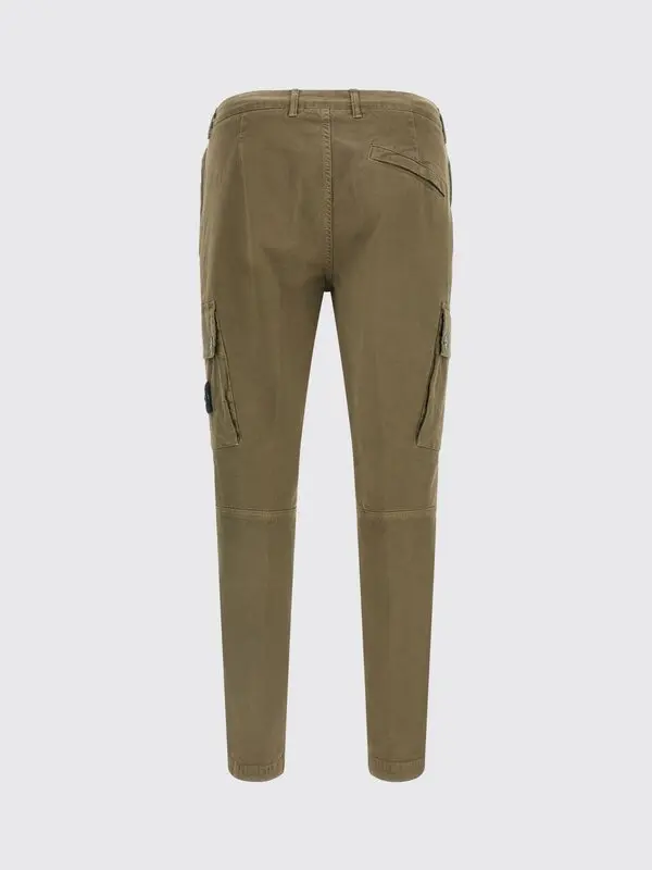 Stone Island Stretch Organic Cotton Cargo Trousers With Compass Logo - Green
