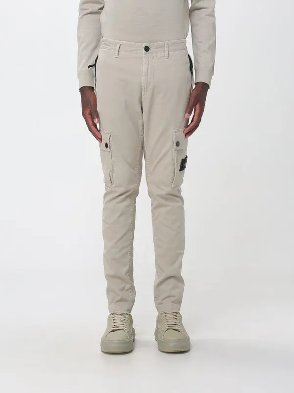 Stone Island Stretch Organic Cotton Cargo Trousers With Compass Logo - Sand