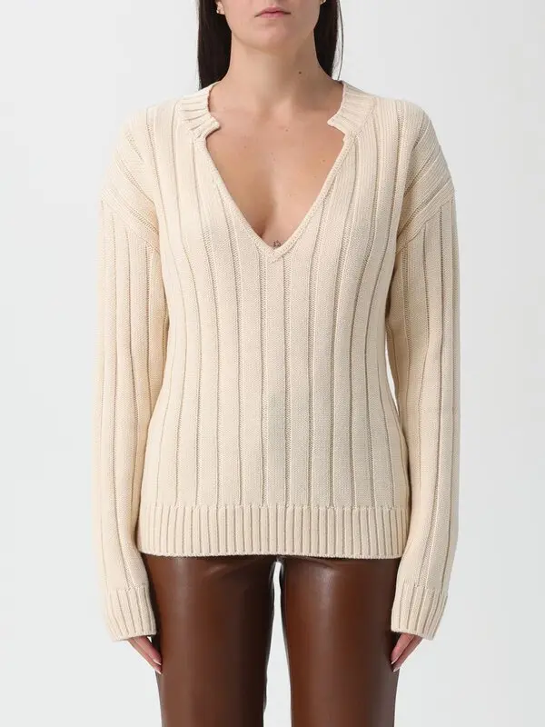 Patrizia Pepe Ribbed V-neck Pullover - White