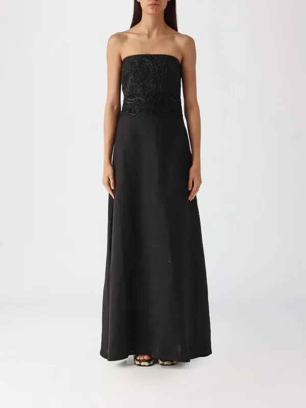 Ermanno Scervino Off-the-shoulder Embroidered Linen Gown - Black