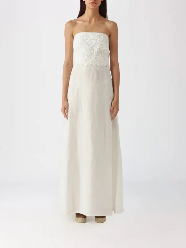 Ermanno Scervino Off-the-shoulder Embroidered Linen Gown - White