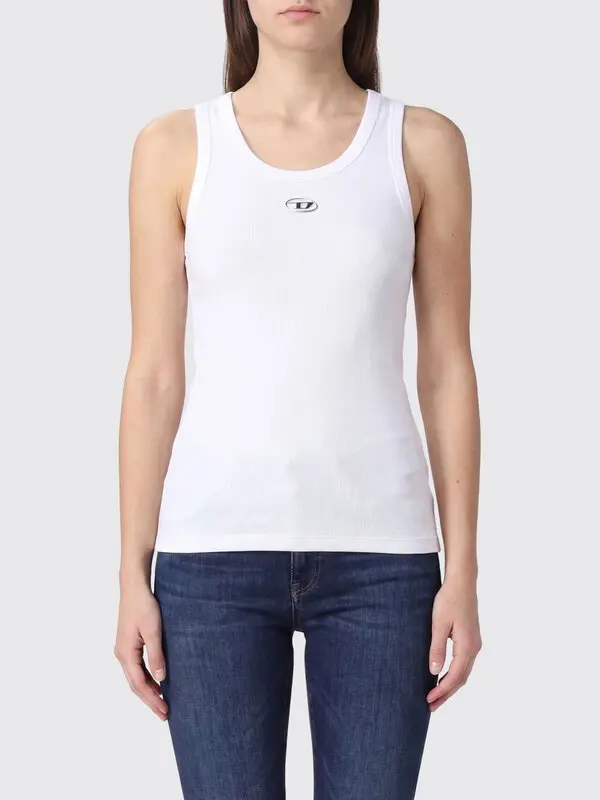 DIESEL® Ribbed Tank Top With Logo Detail - White