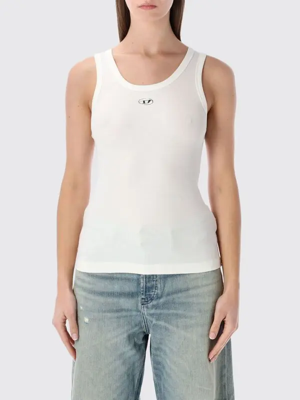 DIESEL® Ribbed Tank Top With Logo Detail - White