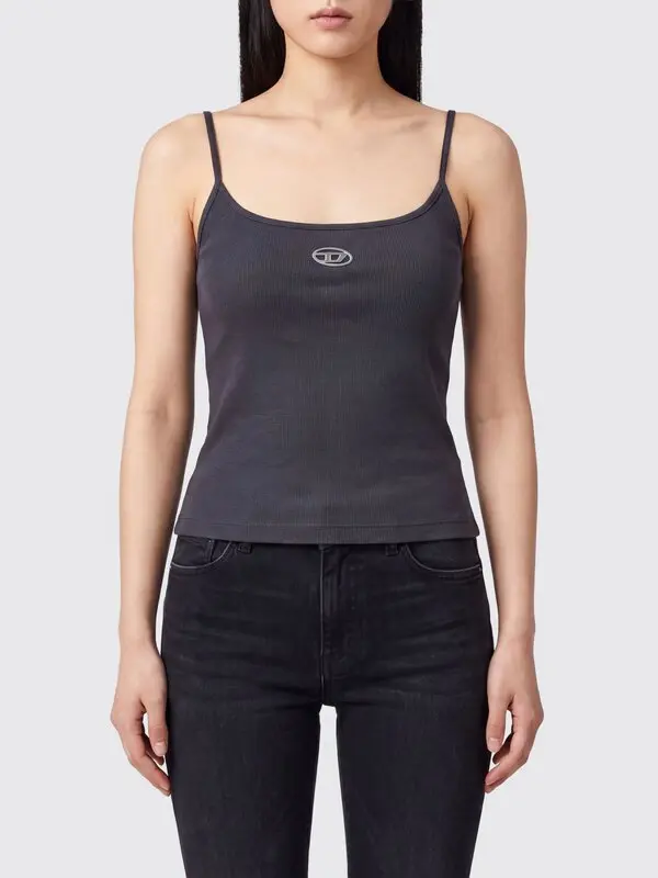 DIESEL® Slim Fit Stretch Cotton Off-the-shoulder Top With Oval D Logo - Black
