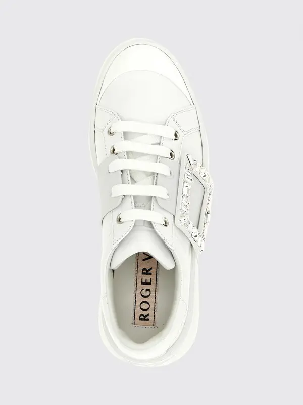 ROGER VIVIER Leather Trainers With Crystal Buckle - White