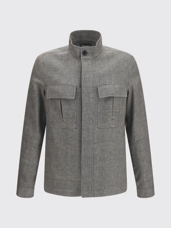 Zegna Lightweight Linen And Cashmere Jacket With High Neck