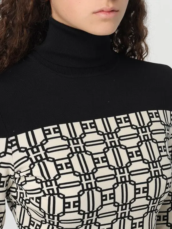 Elisabetta Franchi Long Sleeve Turtleneck Geometric Print Mini Dress