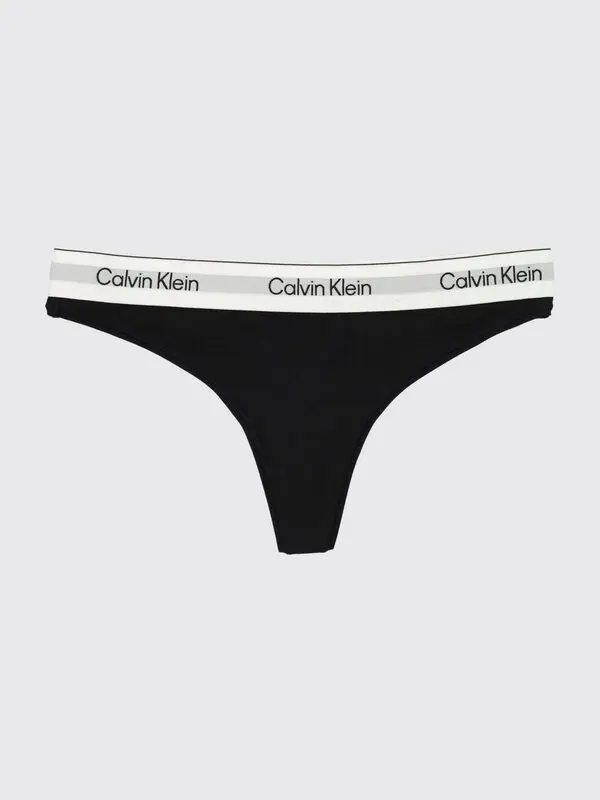 Calvin Klein Cotton Blend Logo Thong - Black