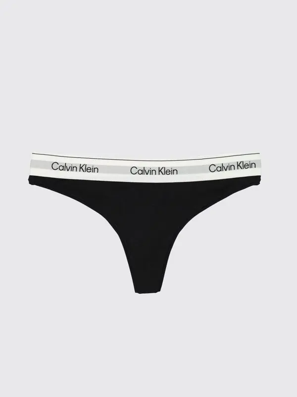 Calvin Klein Cotton And Modal Blend Thong With Logo Waistband - Black