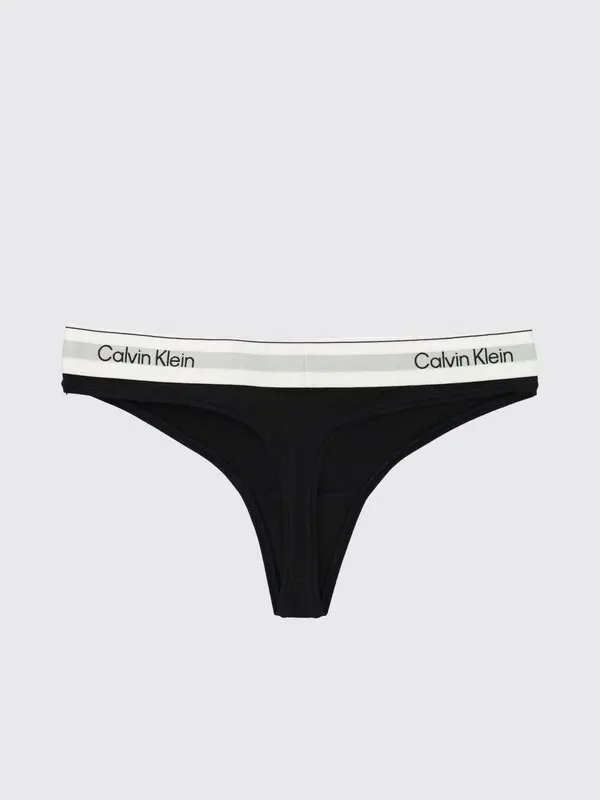 Calvin Klein Cotton And Modal Blend Thong With Logo Waistband - Black