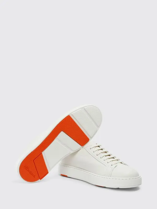 Santoni Low Top Tumbled Calf Leather Lace-up Sneakers - White