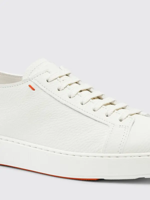 Santoni Low Top Tumbled Calf Leather Lace-up Sneakers - White