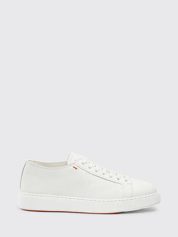 Santoni Low Top Tumbled Calf Leather Lace-up Sneakers - White