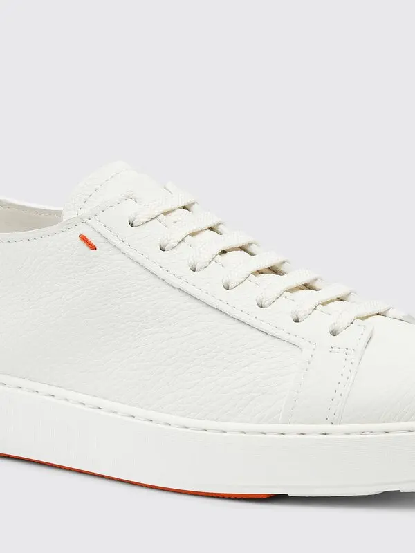 Santoni Low Top Tumbled Calf Leather Lace-up Sneakers - White